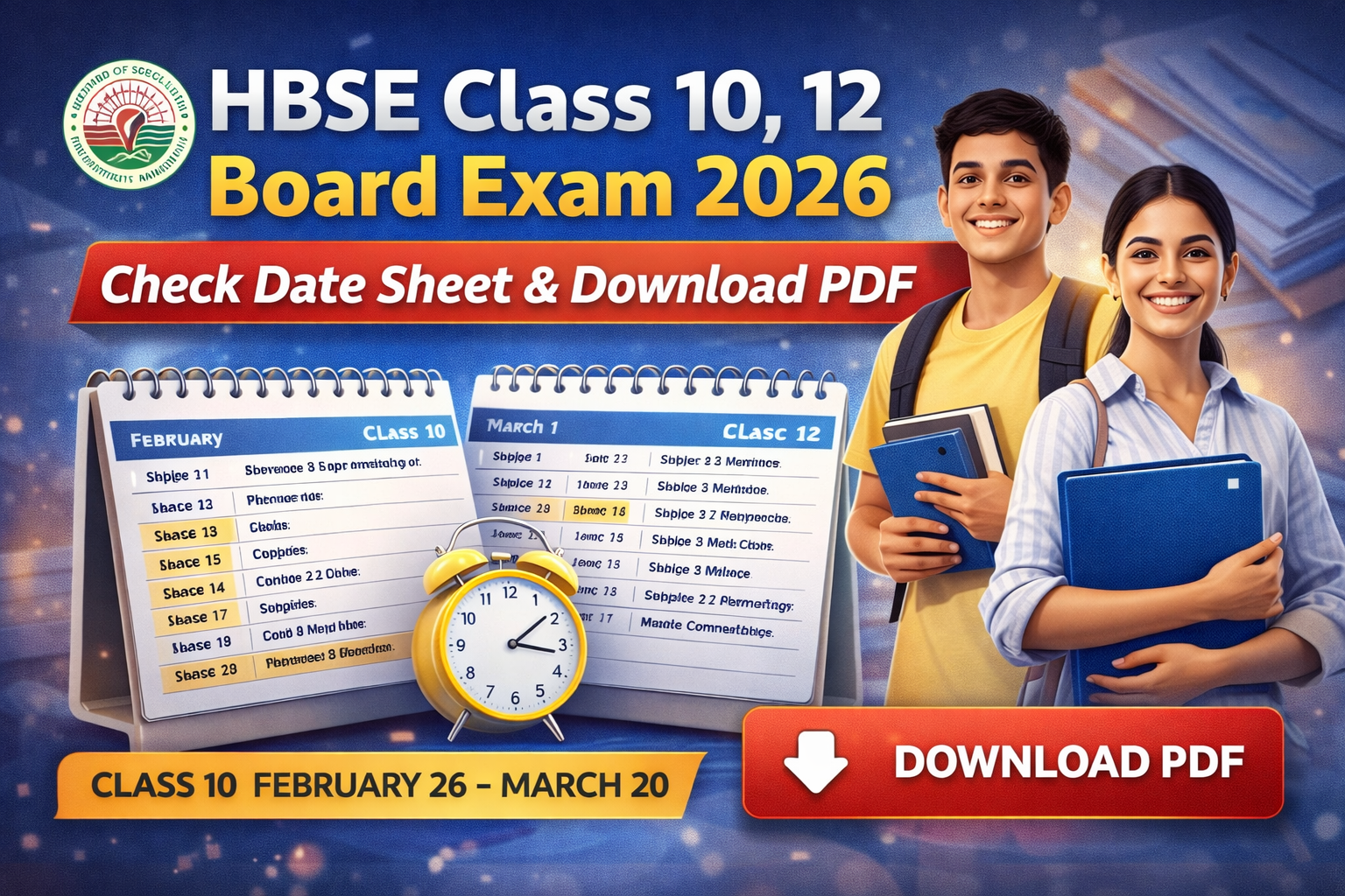 HBSE Class 10, 12 Board Exam 2026 | Check Date Sheet