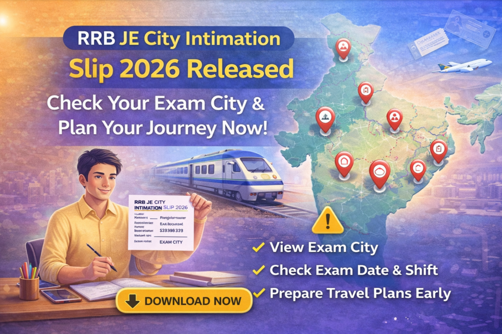 RRB JE City Intimation Slip 2026 Released - Check Your Exam City
